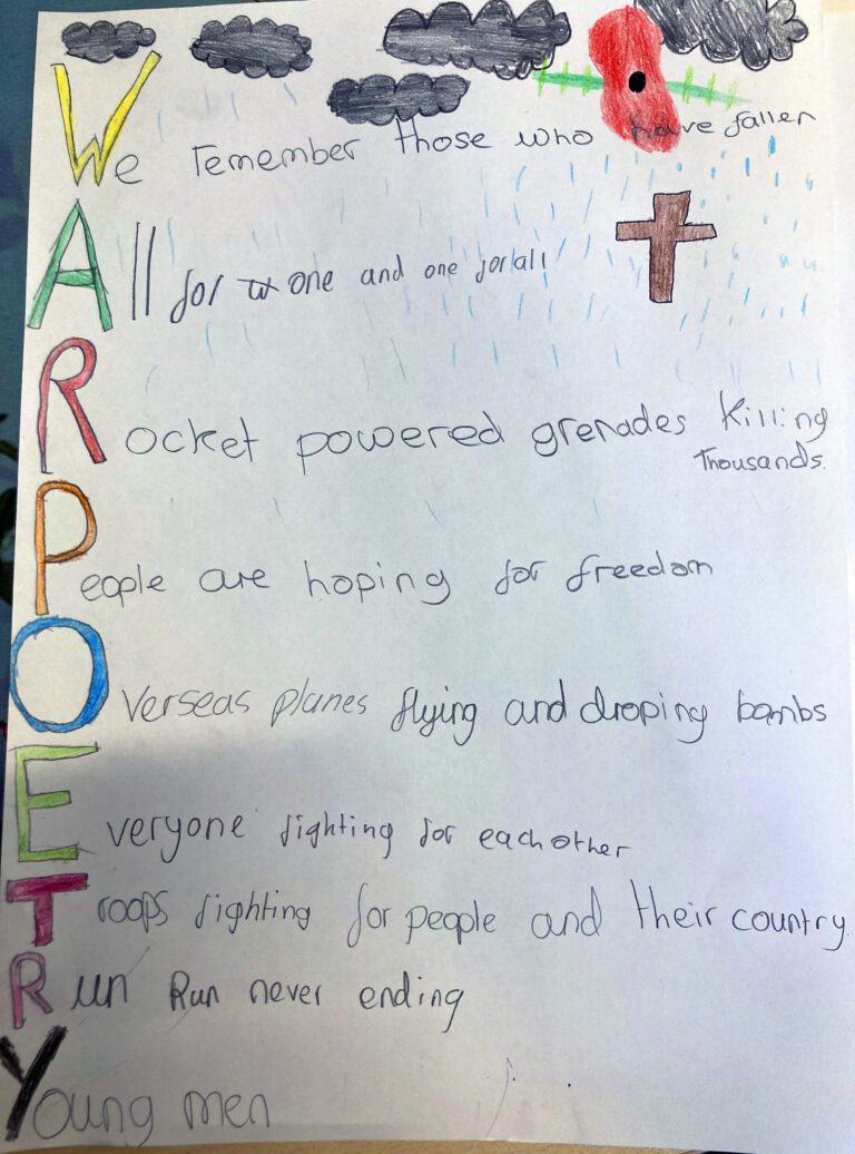War poetry acrostic poems - Queen Elizabeth’s Academy