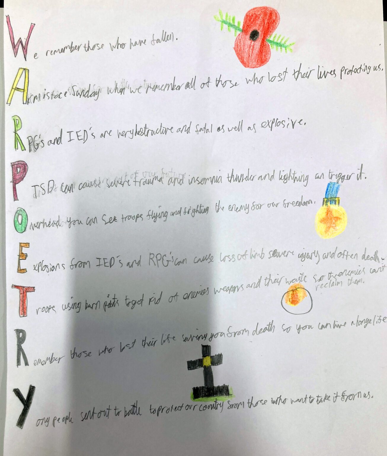 War poetry acrostic poems - Queen Elizabeth’s Academy