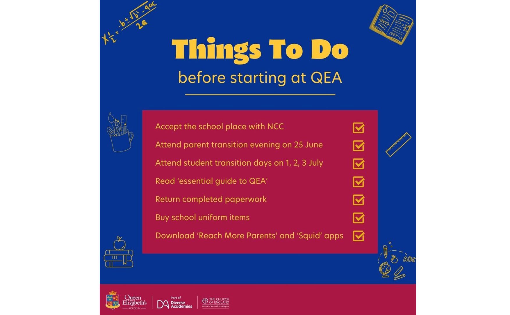 Things to do before joining QEA - Queen Elizabeth’s Academy